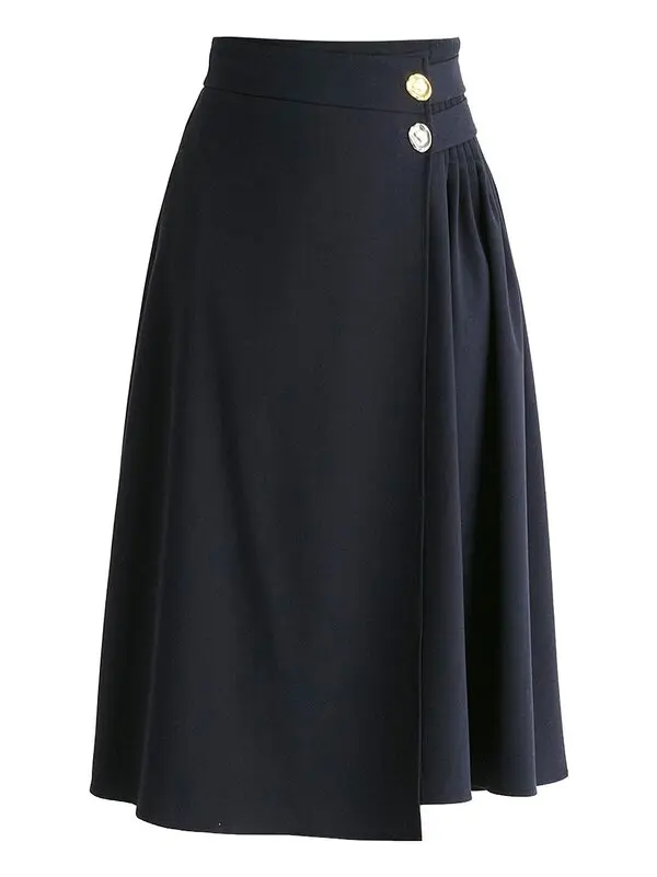 PAISIE Wrap Midi Skirt With Pleated Detail In Navy - Blue