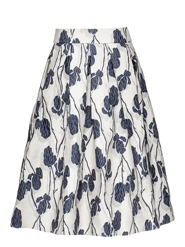 SMART AND JOY Flower Jacquard Puffy Midi Skirt - Blue