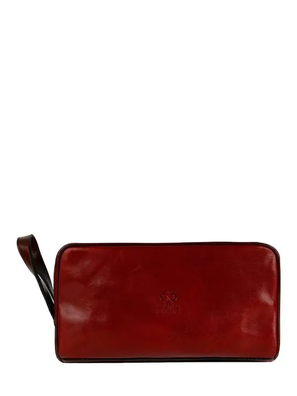 TIME RESISTANCE Leather Cosmetic Bag Dopp Kit In All The Kings - Red