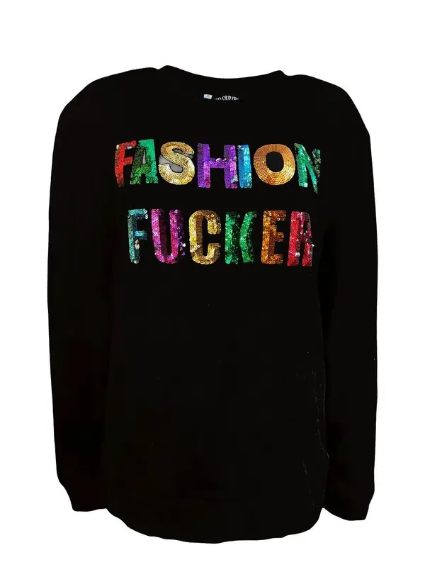 ANY OLD IRON Rainbow Sequin Fashion Fucker Sweatshirt - Black