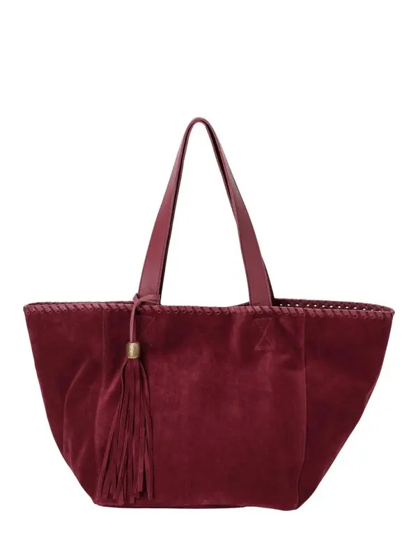 JUAN-JO Suede Tote Bag Leather Trim And Tassel -burgundy - Red