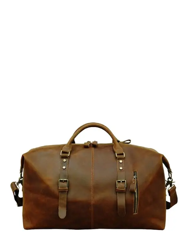 TOURI Zip Detail Genuine Leather Holdall Light - Brown