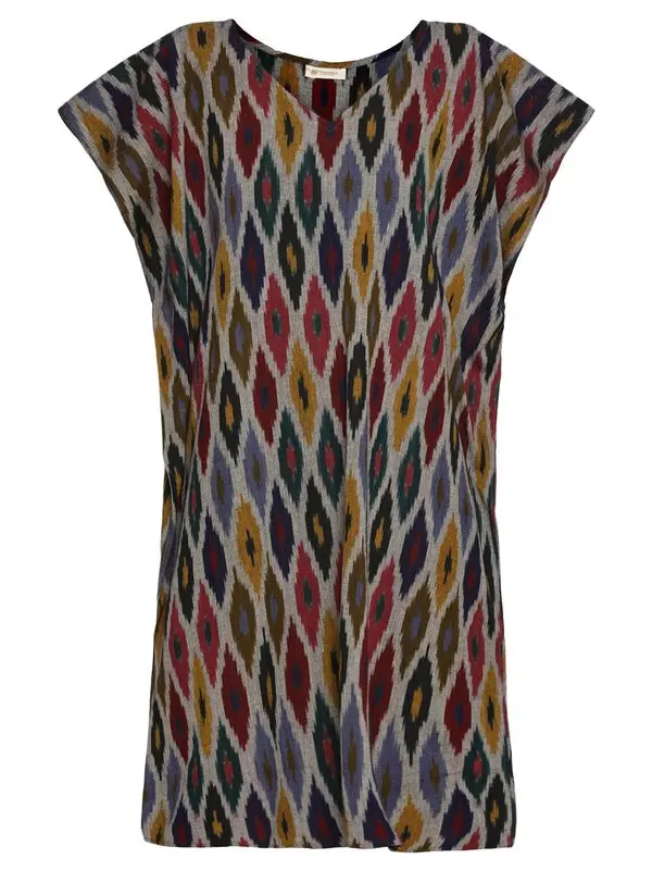 HERITAGEMODA Handwoven Multicolo Ikat Kaftan Dress – Artisanal & Effortlessly Chic - Red