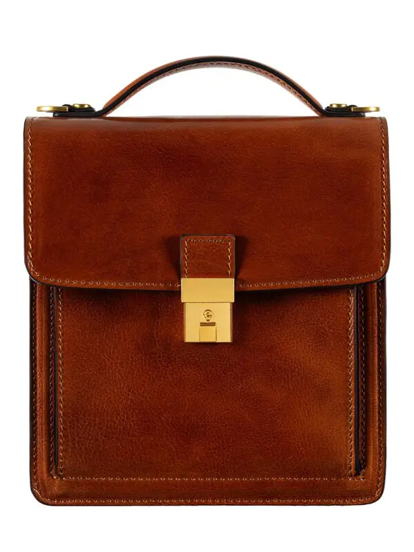 TIME RESISTANCE Small Leather Briefcase Walden Cognac - Brown
