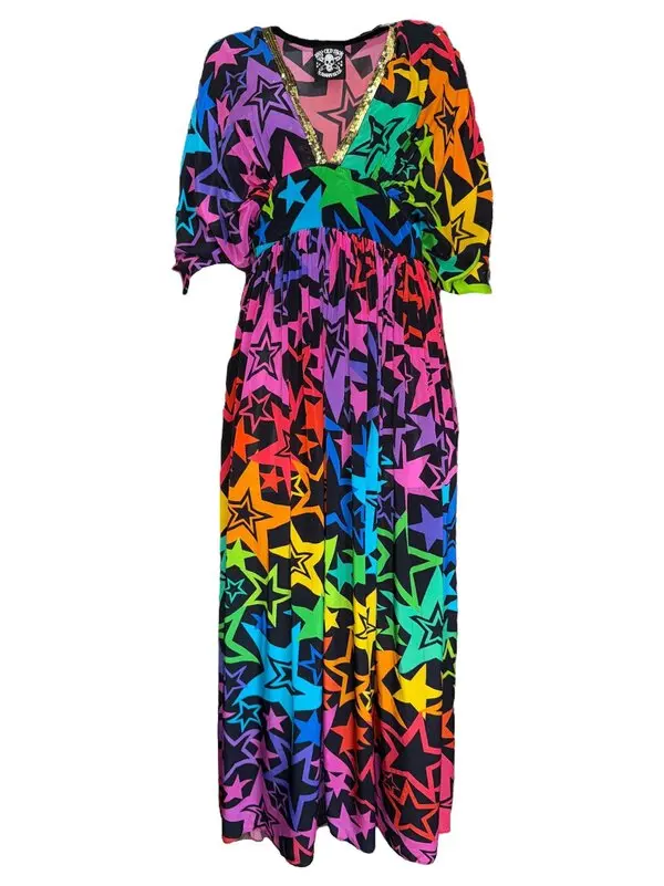 ANY OLD IRON New Rainbow Star Printed Kaftan Dress - Black