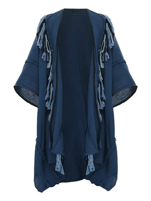 ZHENABIA Sidra Poncho Boho Cape Kimono - Blue