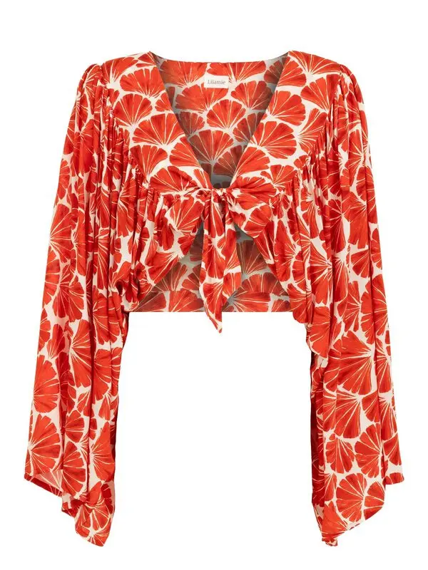 LILAMIE Bali Long Sleeve Summer Bustier Top - Red