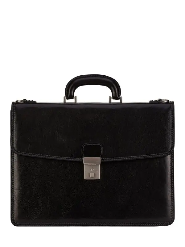 TIME RESISTANCE Leather Briefcase The Sound Of The Mountain - Black