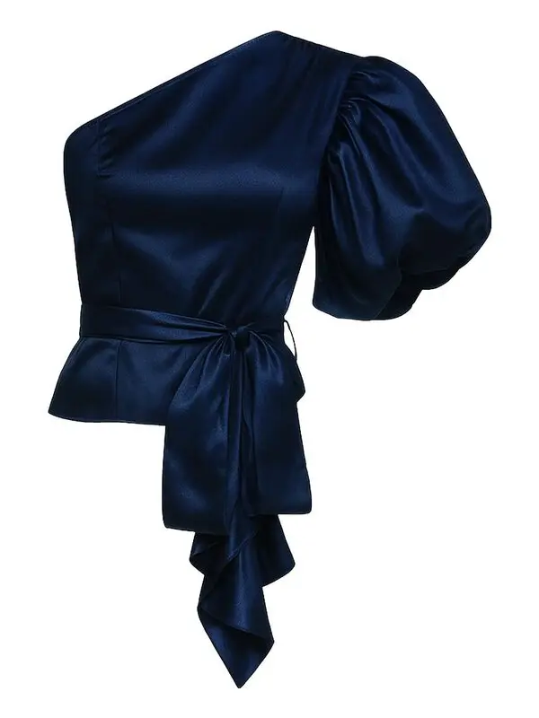 GUILLAUME ALEXANDRE Asymmetrical Puffy Sleeve Top Navy - Blue