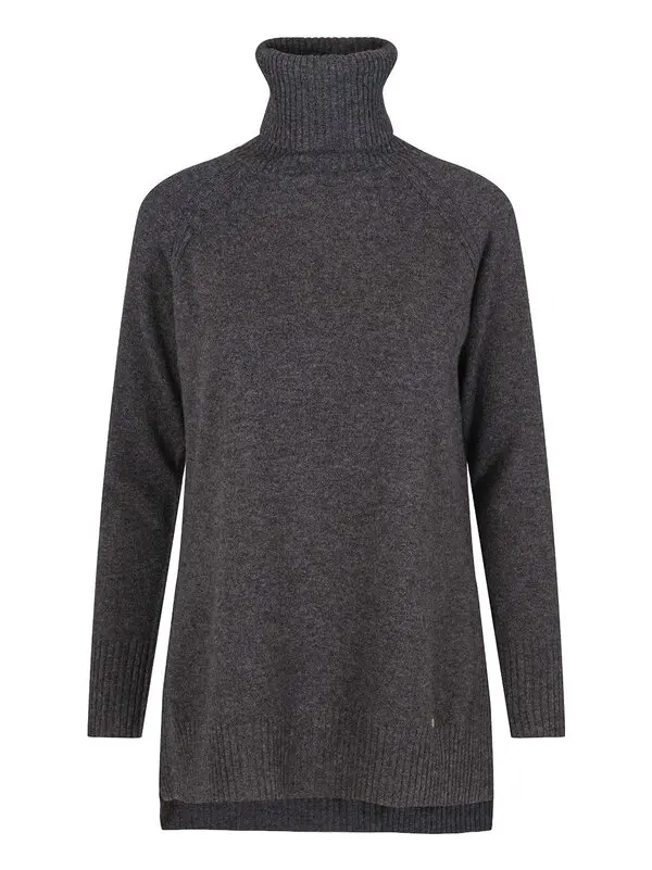 TIRILLM Abby A Line Long Turtle Neck Pullover, Charcoal Melange - Grey