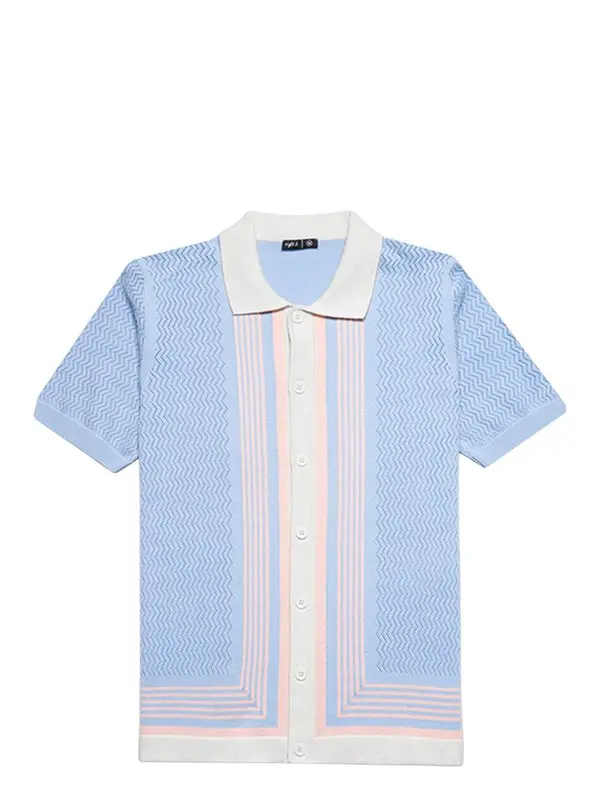 EIGHT X The Linear Knit Polo Shirt Light - Blue