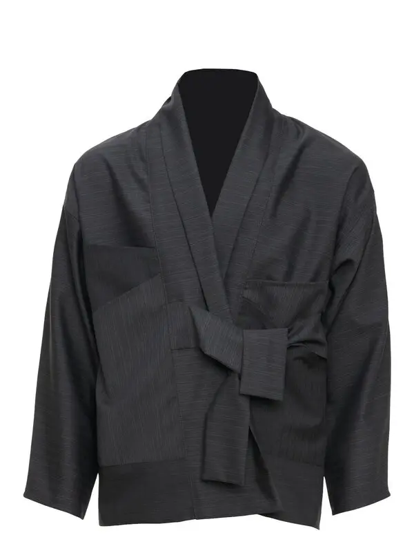 MOE Graphite Burgundy Stripes Wool Vest Jacket Double Pockets - Grey