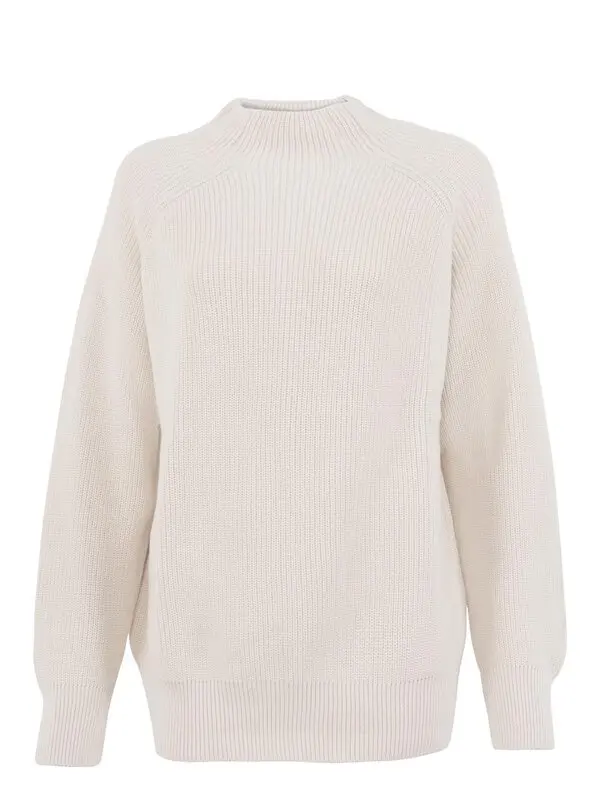 PAUL JAMES KNITWEAR Neutrals Pure Cotton Tamie High Neck Raglan Jumper Ecru - Beige