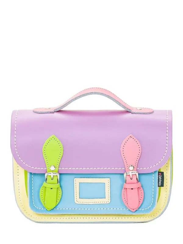 ZATCHELS Leather Midi Satchel Crossbody Pastel Kaleidoscope - Black