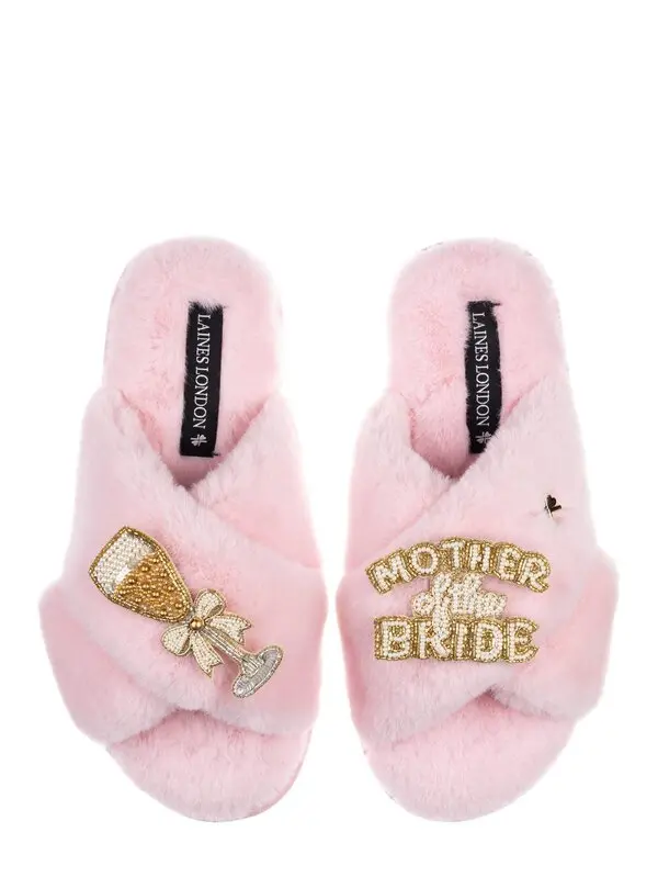 LAINES LONDON Classic Laines Slippers With Mother Of The Bride Brooches - Pink