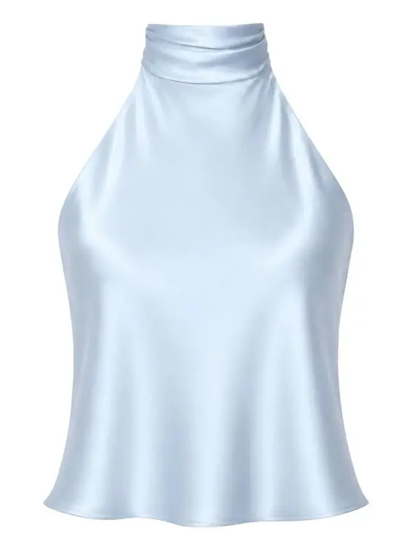 LILY ROU Sky Halter-neck Silk Top - Blue