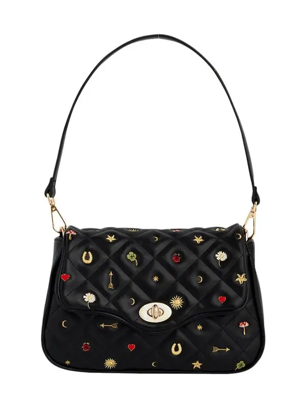 FABLE ENGLAND Mary Motif Quilted Crossbody Clutch - Black