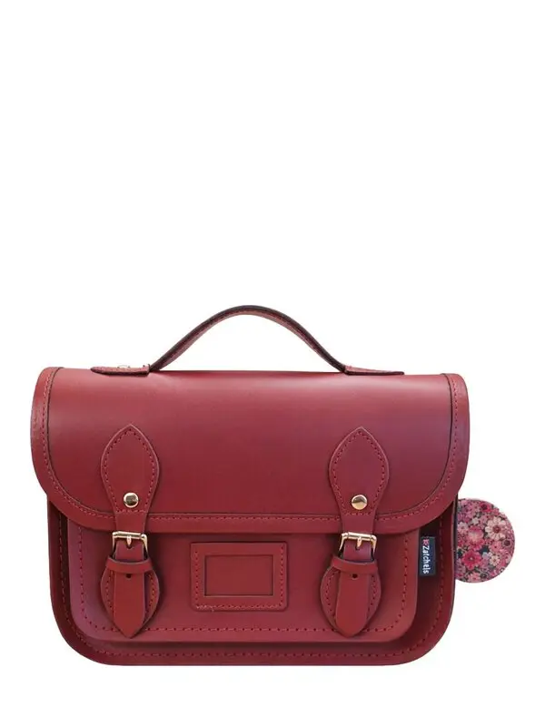ZATCHELS Floral Lined Leather Midi Satchel Oxblood - Red