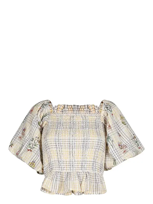 EM & SHI Healing Herbs Smocking Top - White