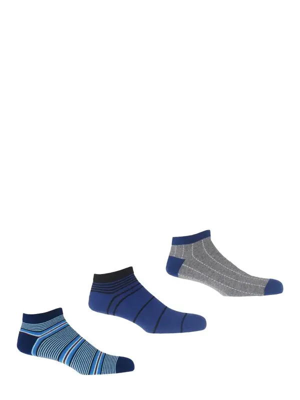 PEPER HAROW - MADE IN ENGLAND Trainer Socks Bundle Multistripe, Retro & Dash - Blue/gray