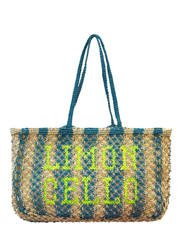 LILLY LOVES Jute Tote Bag With Lemon Charm - Blue