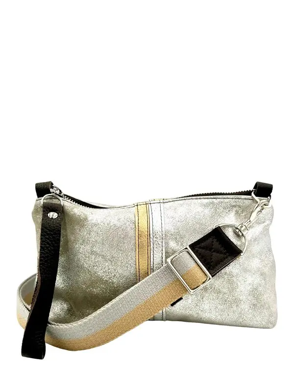 LYNN TALLERICO Nancy Crossbody Bag In Distressed Leather With Stripes - Silver
