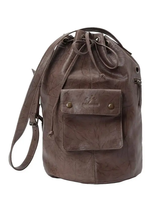 CHANEL JOAN ELKAYAM Leather Drawstring Bucket Bag - Grey