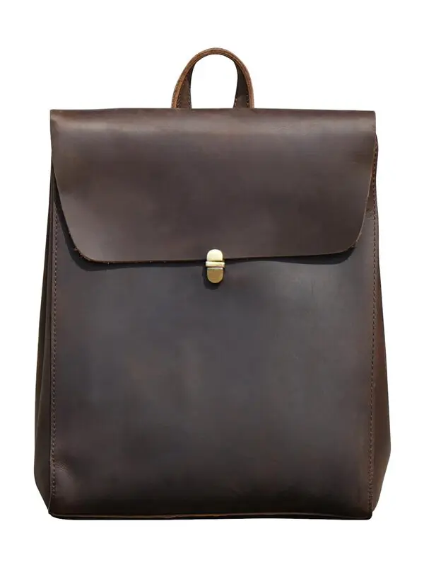 TOURI Handmade Worn Look Genuine Leather Slim Backpack - Brown