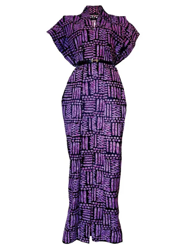 Chuks Collins Ajah New Collection Drop Kimono-inspi Oversized Batik Maxi Dress - Red