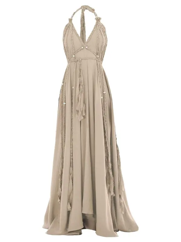 ZHENABIA Neutrals / Kismet Dress Beige Boho Maxi Dress - White