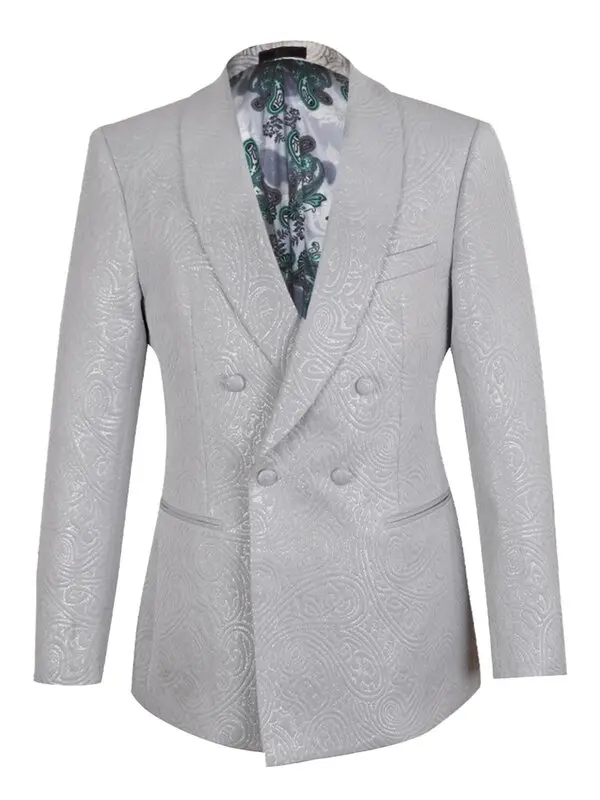 DAVID WEJ Neutrals Kensington Double Breasted Shawl Lapel Jacquard Blazer Platinum - Black