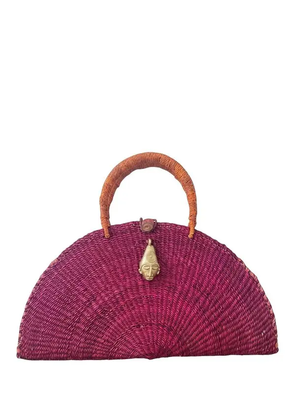 SOKONA Kusana Large Handwoven Bag – Deep Berry Red With Brass Mask Charm - Pink