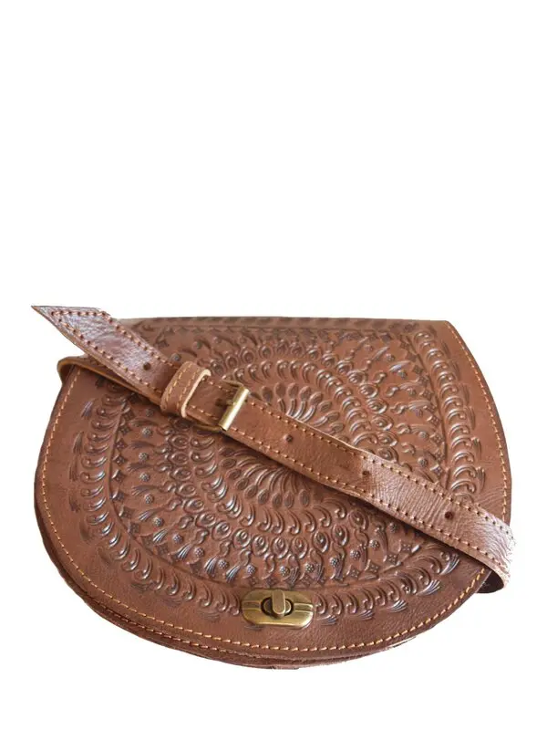 BERBER LEATHER The Temara Embossed Saddle Bag - Brown