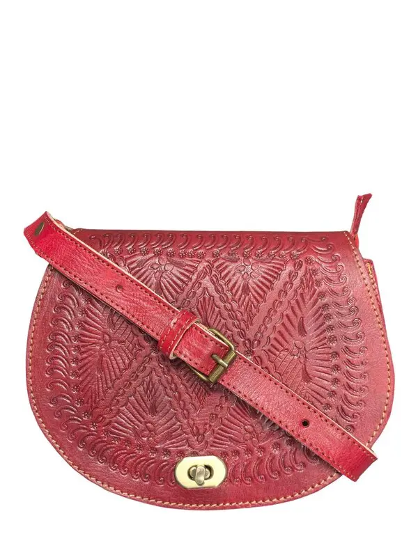 BERBER LEATHER The Temara Embossed Saddle Bag - Red
