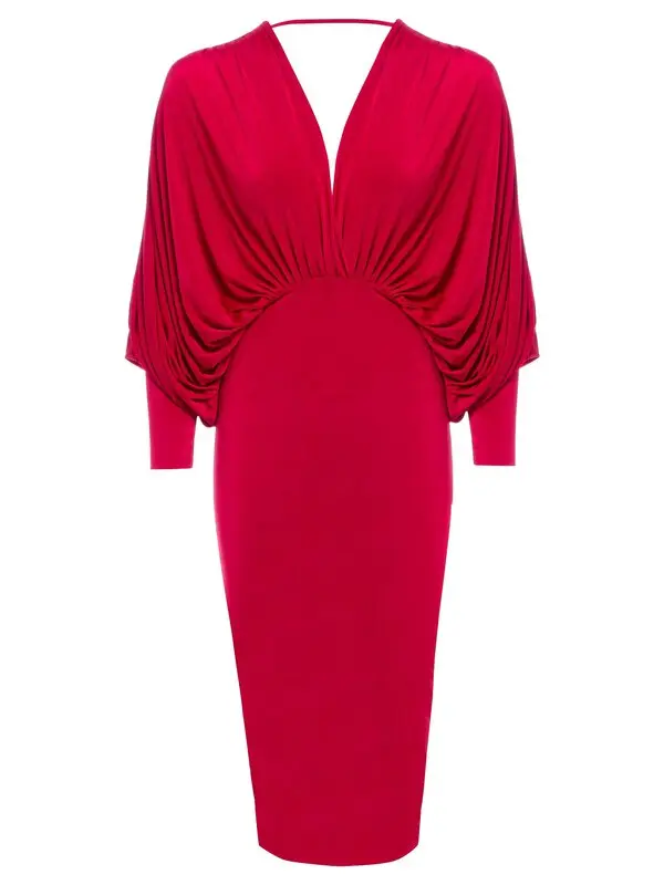 SARVIN Batwing Midi Dress - Red
