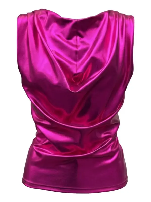 IMAATU Onu Glam Metallic Shine Sculpting Elastic Faux Leather Waterfall Top - Pink