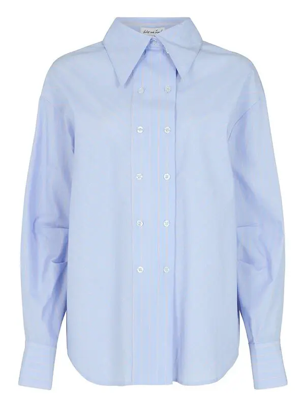 LILY AND LIONEL Dapper Double Placket Stripe Shirt - Blue