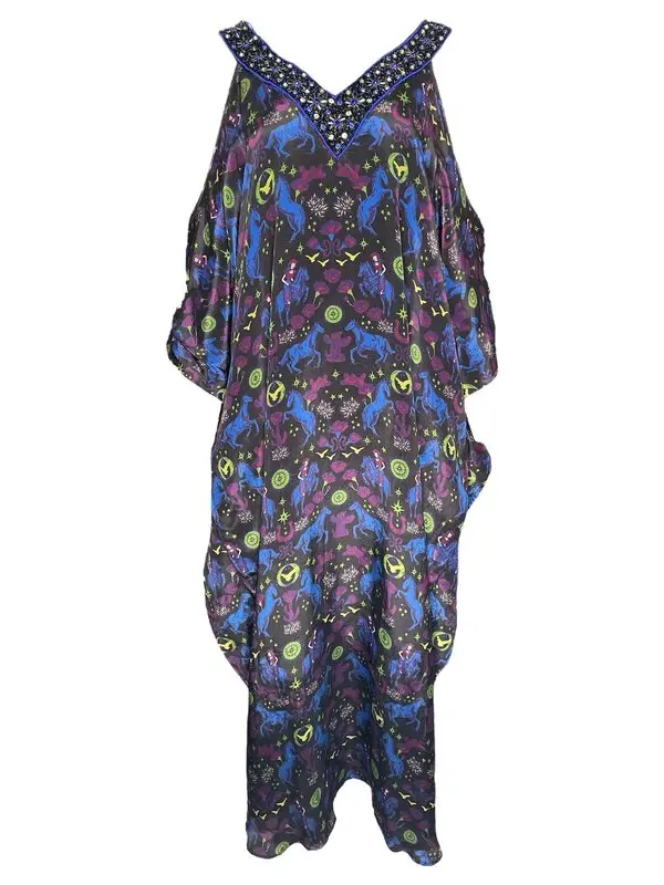 ANY OLD IRON Black / Blue Hand-beaded Neckline High Horse Dress - Black/blue