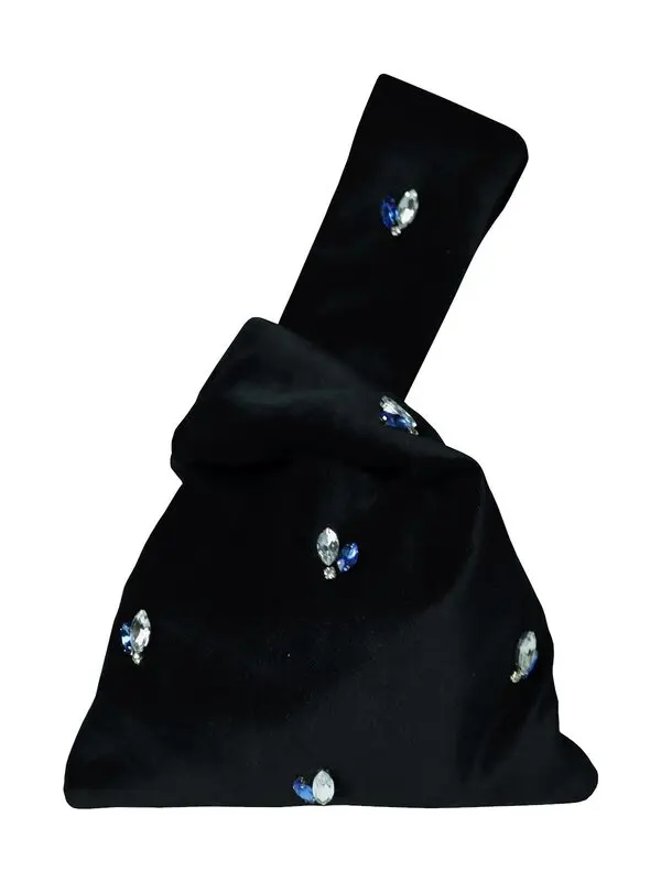 2KSTYLE Blumarine Crystal Hand Embellished Velvet Mini Wristlet Pouch - Black