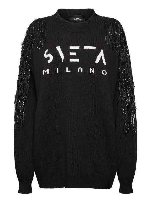 SVETA MILANO Ermione Long Sweater With Logo - Black