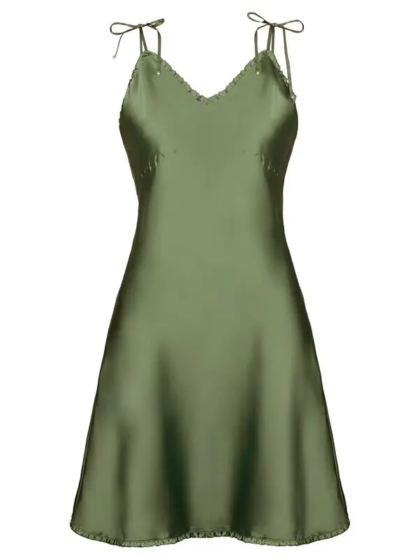 SASHA LA MER Giselle Silk Slip Dress, Color Olive - Green