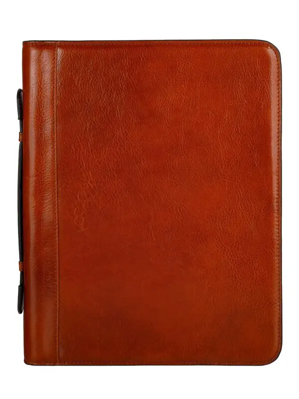 TIME RESISTANCE Cognac Leather Portfolio With Binder Joy In The Morning - Brown