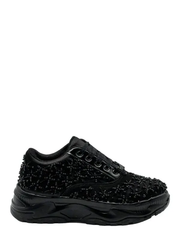 RETTROSE Harper Luxury Satin Handmade Embellished Trainers - Black