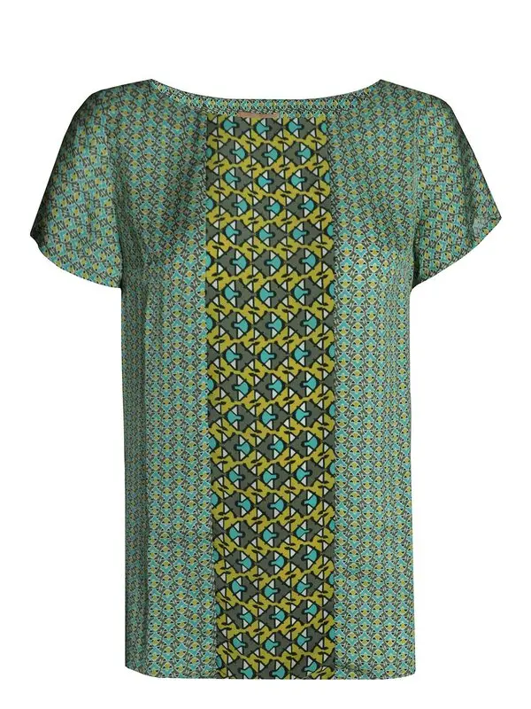 2KSTYLE Marina Geometrical Print Satin Blouse - Green