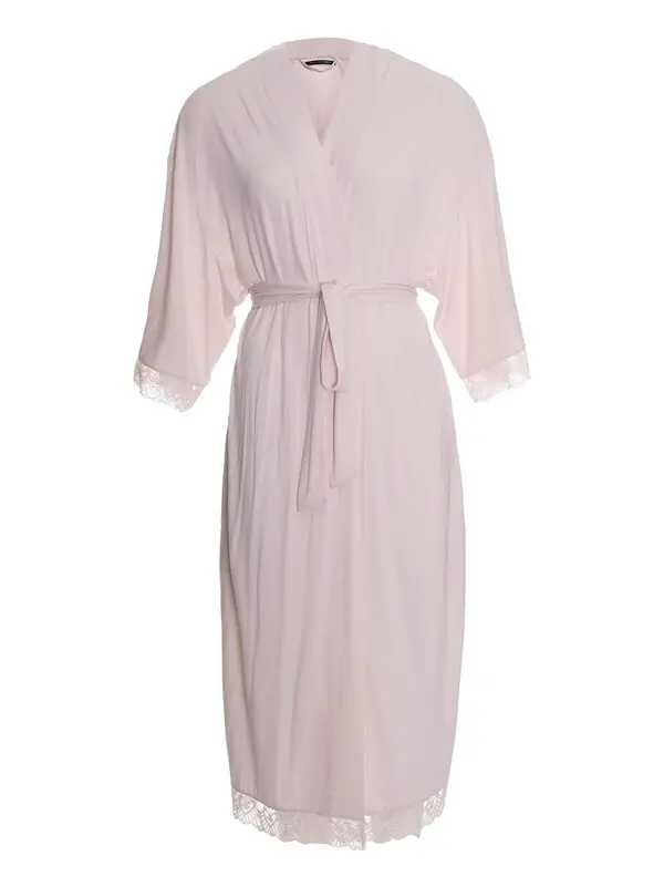PRETTY YOU Bamboo Lace Kimono Robe In Powder Puff - Pink