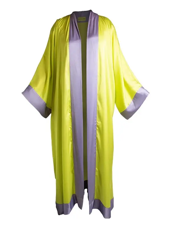 JANARA JONES Neutrals Lavender Cuffs Satin Long Abaya Kaftan - Yellow