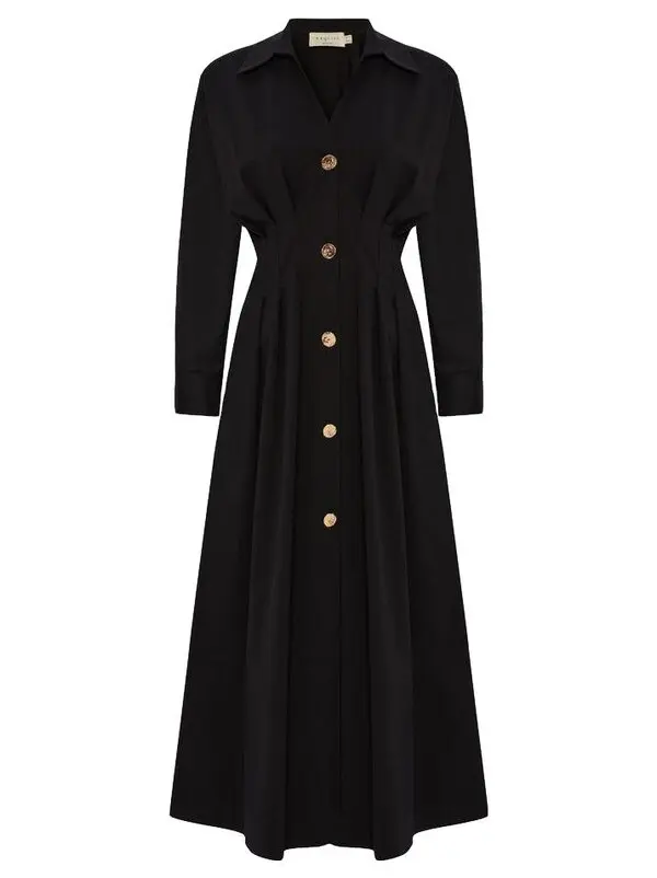 EXQUISE Alba Midi Shirt Dress - Black