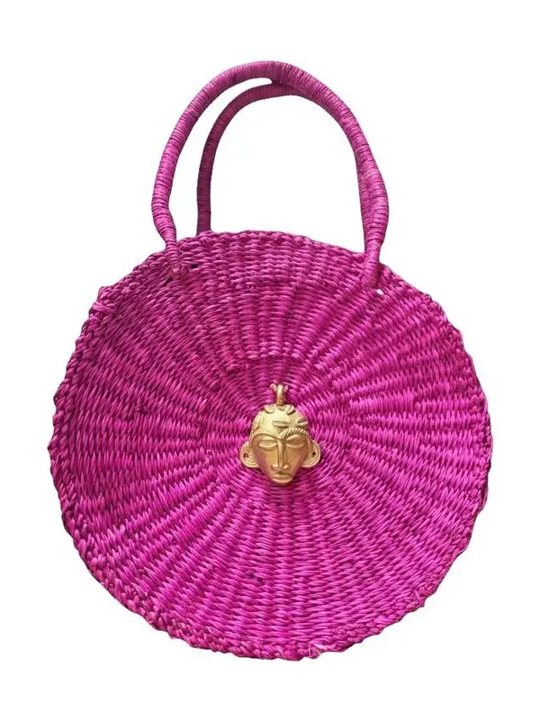 SOKONA Esengo Round Bag – Fuchsia Mini Handwoven Elephant Grass - Blue