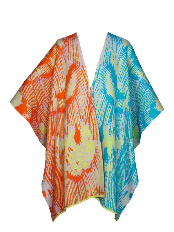 ESSIEN & EMRE Pavo Lucens Merino Wool Colour Block Knit Poncho - Green