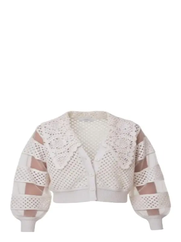 Saachi Hand-crochet Sheer Button Cardigan - White